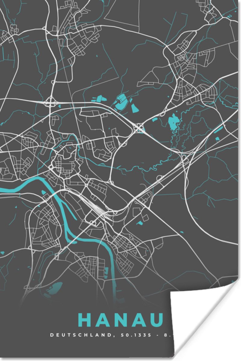 Affiche Hanau - Plan de la ville - Blauw - Carte - Plan de la ville ...
