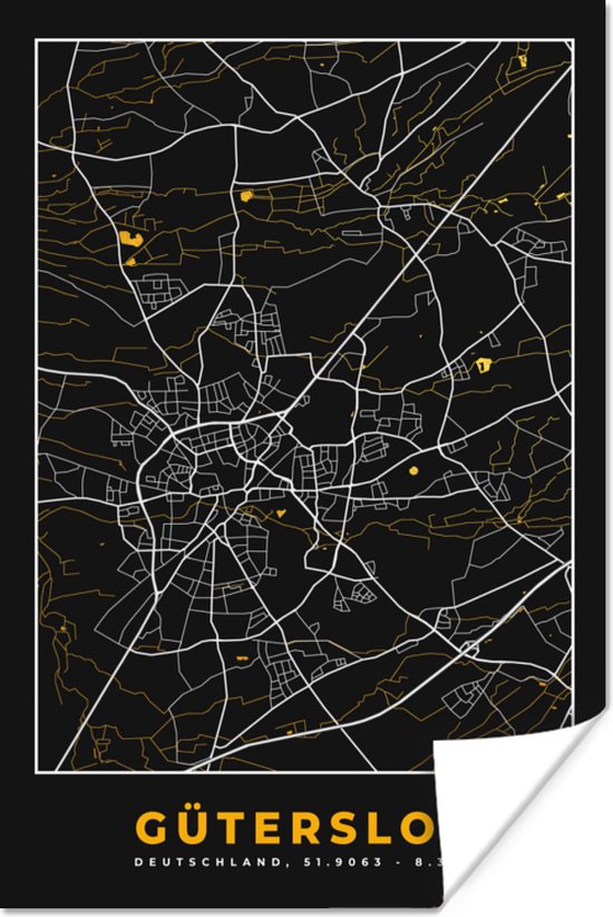 Poster Gütersloh - Duitsland - Plattegrond - Kaart - Stadskaart - Goud ...