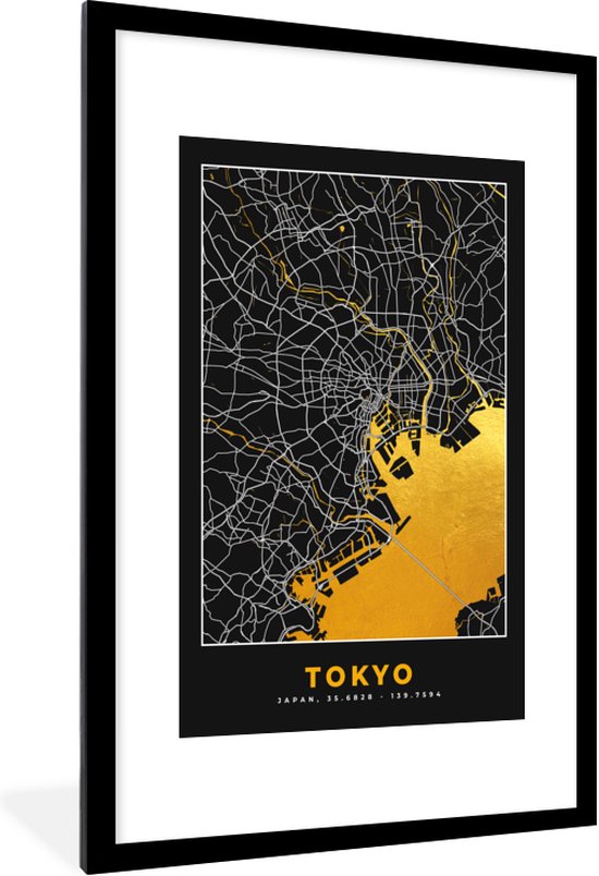 Fotolijst incl. Poster - Tokyo - Stadskaart - Goud - Plattegrond ...