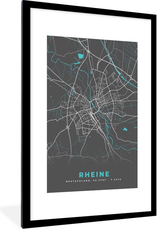 Fotolijst incl. Poster - Blauw – Duitsland – Plattegrond – Stadskaart ...