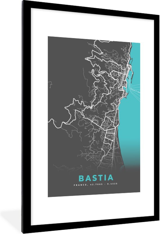 Fotolijst incl. Poster - Kaart - Bastia - Plattegrond - Plattegrond ...