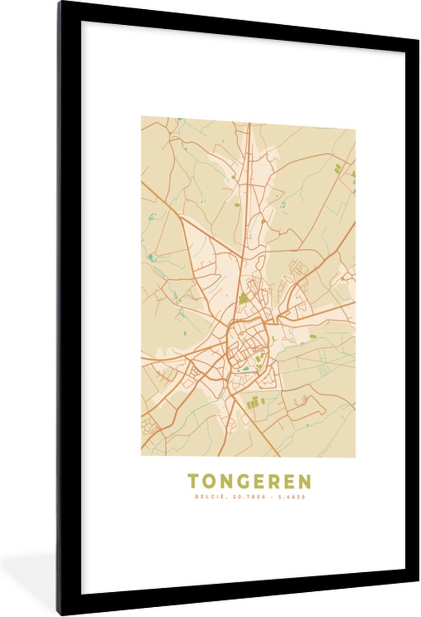 Fotolijst incl. Poster - Kaart - Vintage - Tongeren - Stadskaart ...