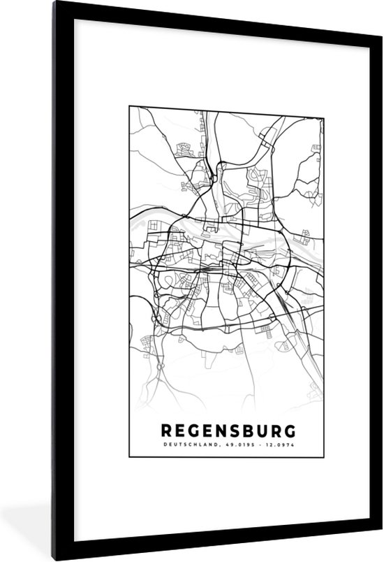 Fotolijst incl. Poster - Regensburg - Kaart - Stadskaart - Plattegrond ...
