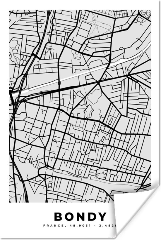 Poster Plattegrond - Bondy - Stadskaart - Kaart - Frankrijk - 60x90 cm ...