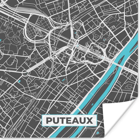 Poster Puteaux - Frankrijk - Plattegrond - Kaart - Stadskaart - 100x100 ...