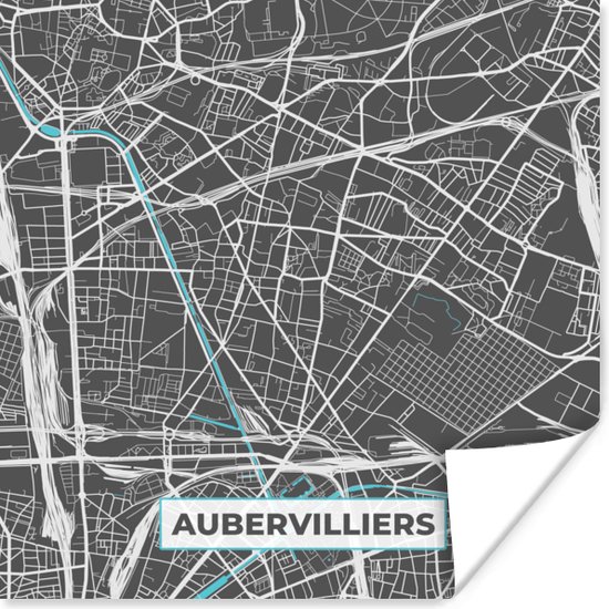 Poster Plattegrond - Aubervilliers - Kaart - Stadskaart - Frankrijk ...