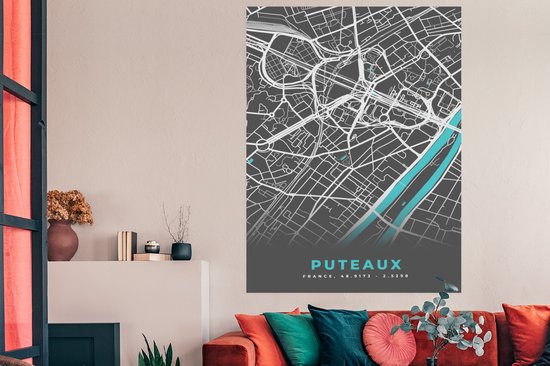 Poster Puteaux - Stadskaart - Kaart - Plattegrond - Frankrijk - 120x180 ...