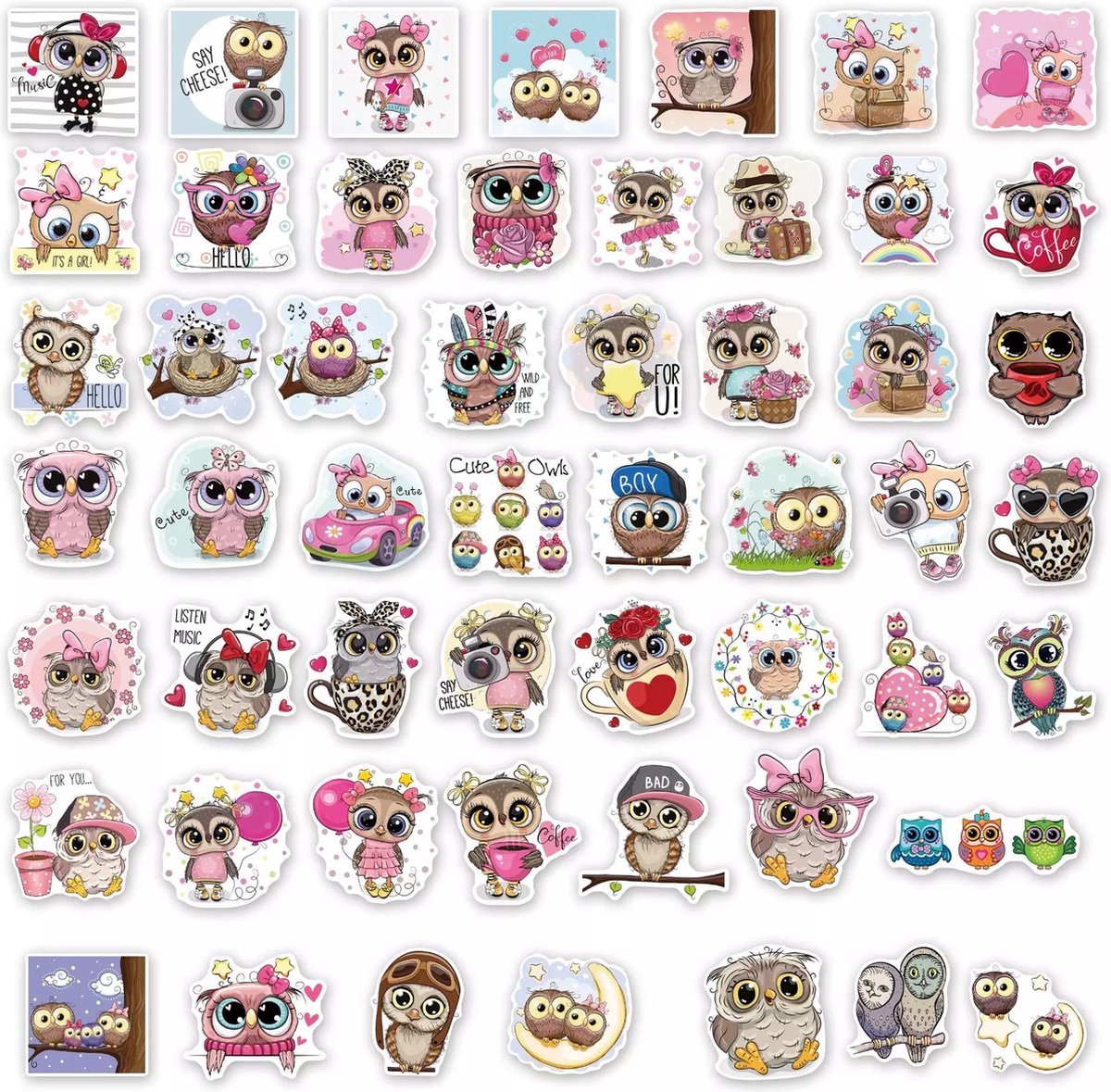 50x sticker Uiltjes - Schattige Uil Kinderstickers - Getekende dieren voor op de... | bol.com