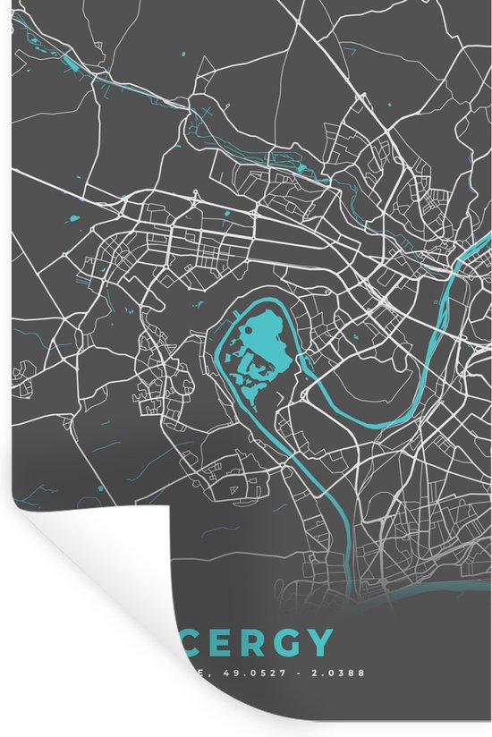 Muurstickers - Sticker Folie - Cercy - Plattegrond - Kaart - Stadskaart ...