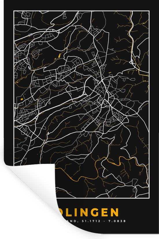 Muurstickers - Sticker Folie - Solingen - Goud - Stadskaart ...