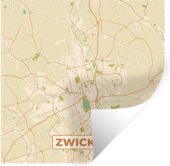 Muurstickers - Zwickau - Plattegrond - Kaart - Vintage - Stadskaart ...