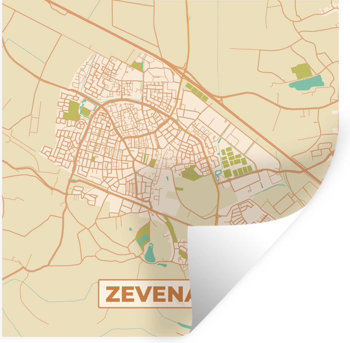 Muurstickers - Zevenaar - Kaart - Plattegrond - Stadskaart - 100x100 cm ...
