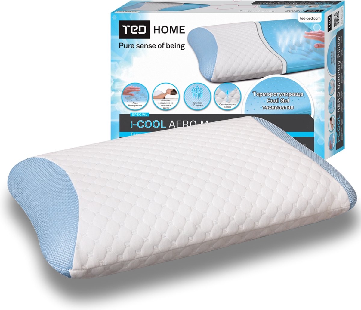 TED - I-Cool Aero traagschuim hoofdkussen - Hoofdkussen slaapkamer - Ergonomisch... | bol.com