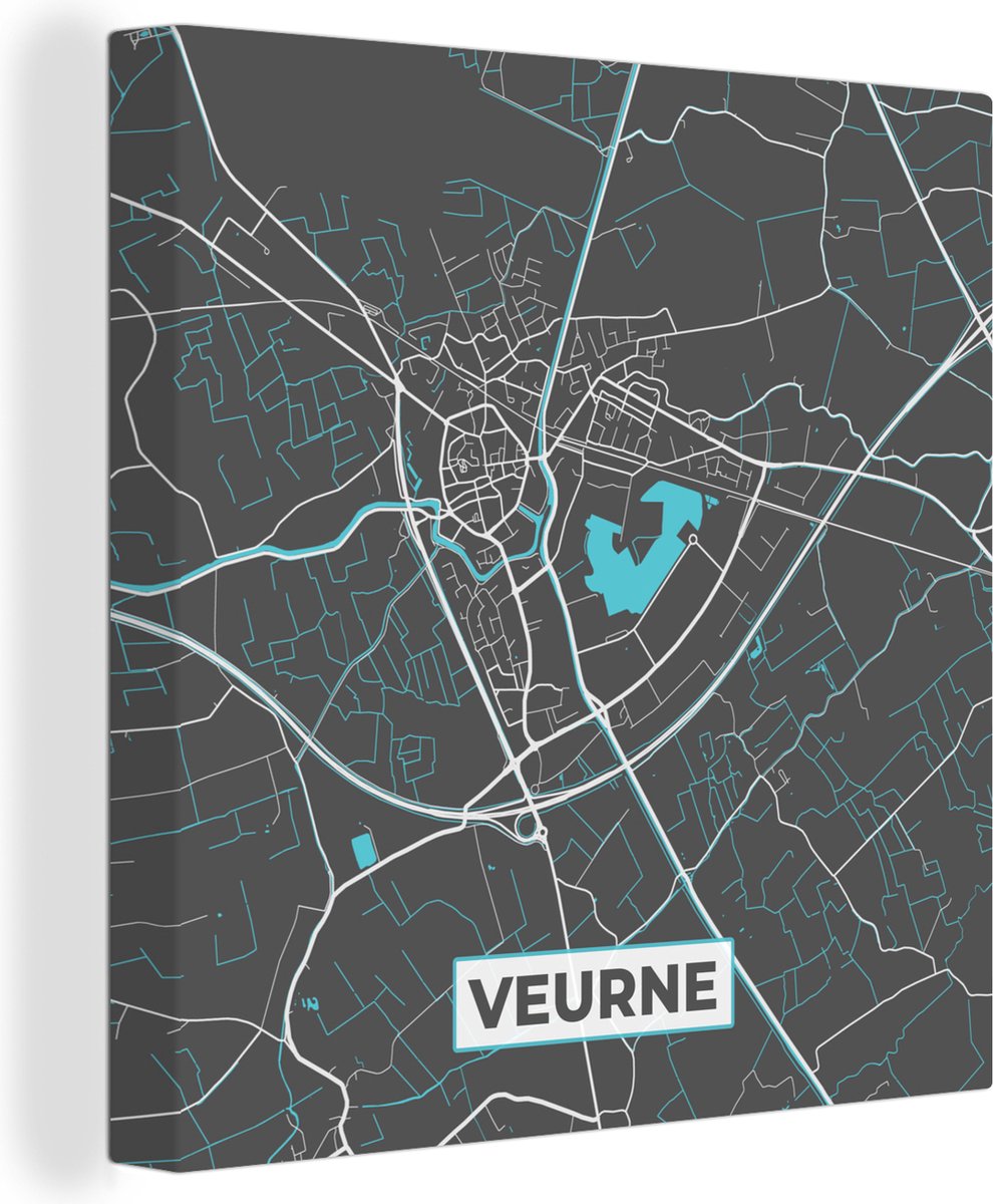 Peinture sur toile City Map - Grijs - Carte - Veurne - België - Carte ...