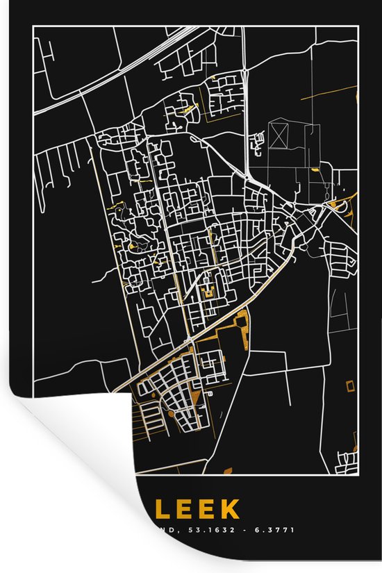 Muurstickers - Leek - Stadskaart - Plattegrond - Kaart - Black and Gold ...