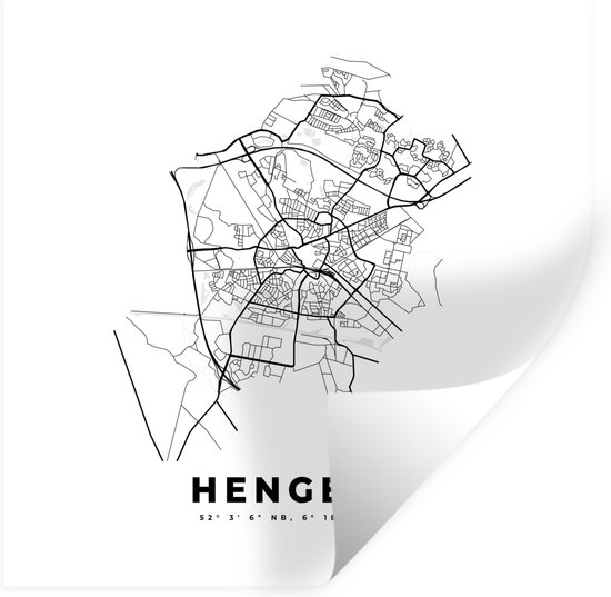 Muurstickers - Sticker Folie - Stadskaart – Zwart Wit - Kaart – Hengelo ...