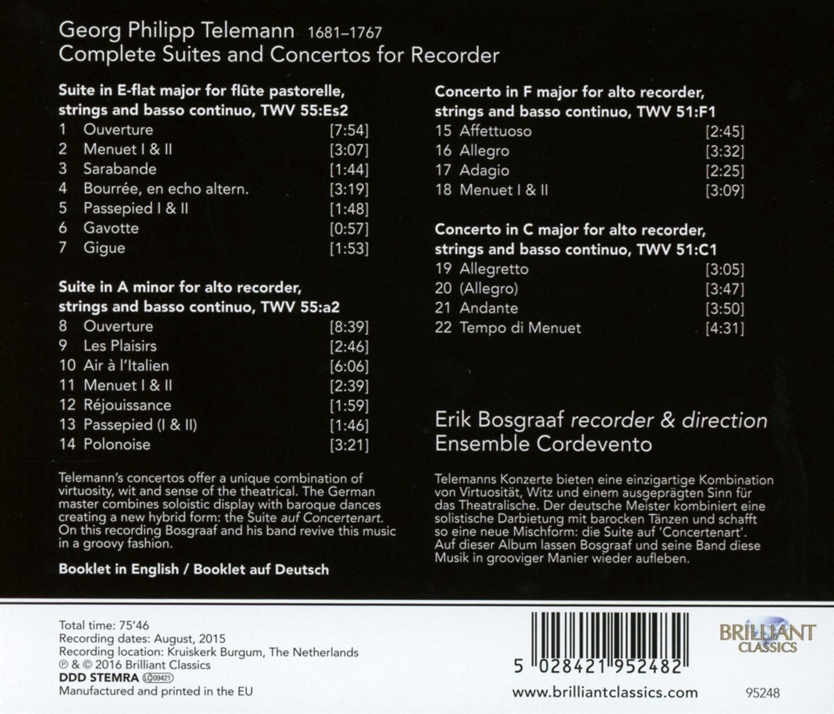 Erik Bosgraaf - Telemann: Complete Suites And Concertos For Recorder ...