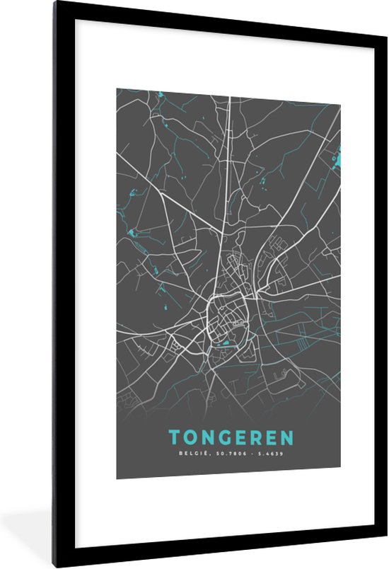 Fotolijst incl. Poster - Plattegrond – Tongeren – Blauw – Stadskaart ...