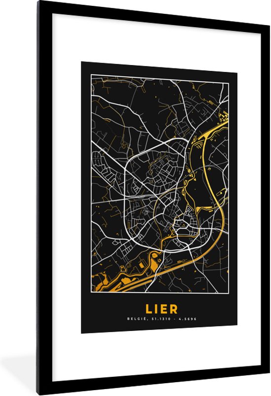 Fotolijst incl. Poster - Lier - Kaart - Plattegrond - Goud - Stadskaart ...