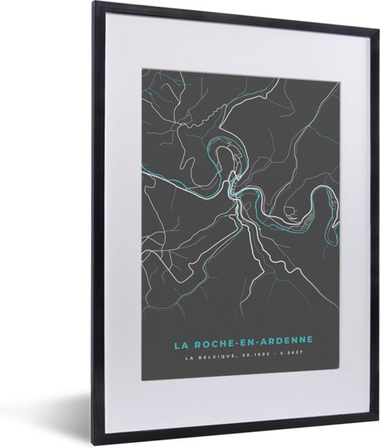 Fotolijst incl. Poster - Stadskaart – Grijs - Kaart – La Roche en ...