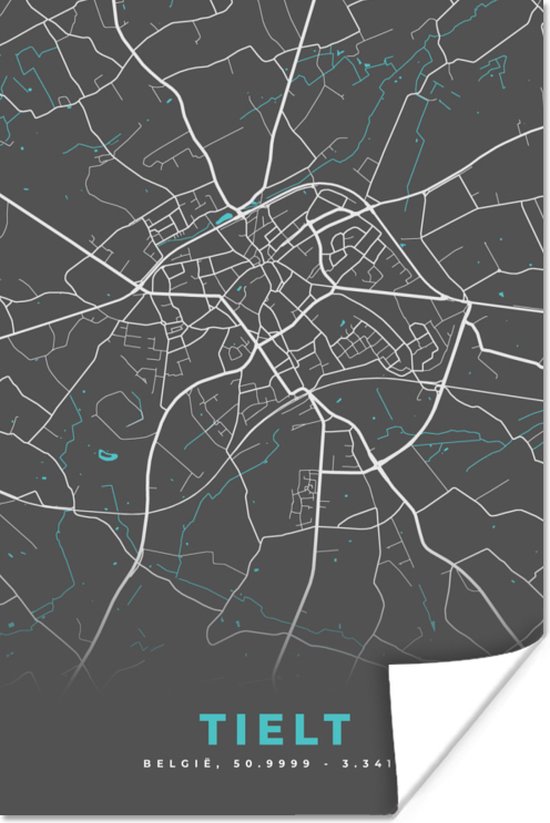Poster België – Tielt – Stadskaart – Kaart – Blauw – Plattegrond ...