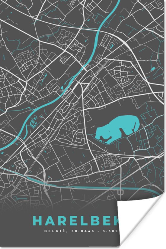 Poster België – Harelbeke – Stadskaart – Kaart – Blauw – Plattegrond ...