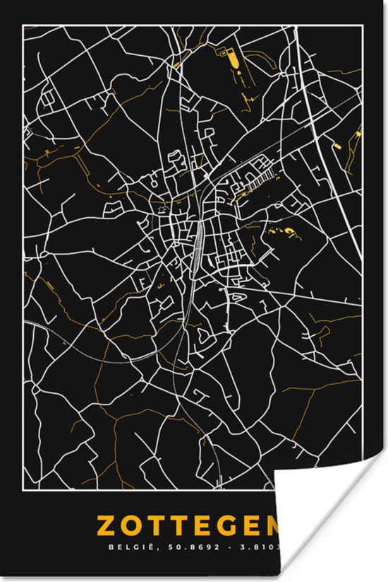 Poster Kaart - Goud - Plattegrond - Zottegem - Stadskaart - 80x120 cm | bol