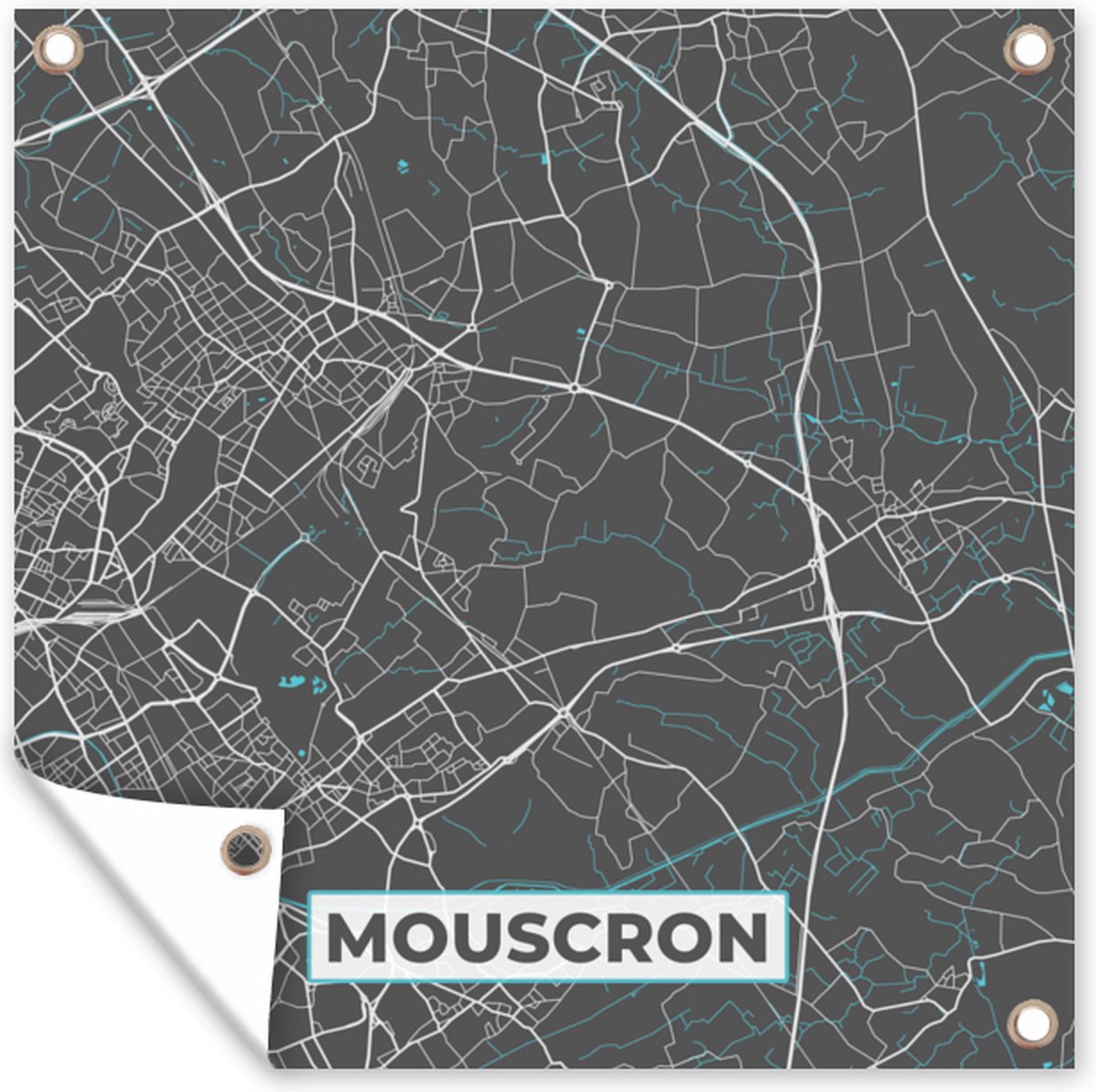 Tuin poster Plattegrond – Mouscron – Blauw – Stadskaart - Kaart ...