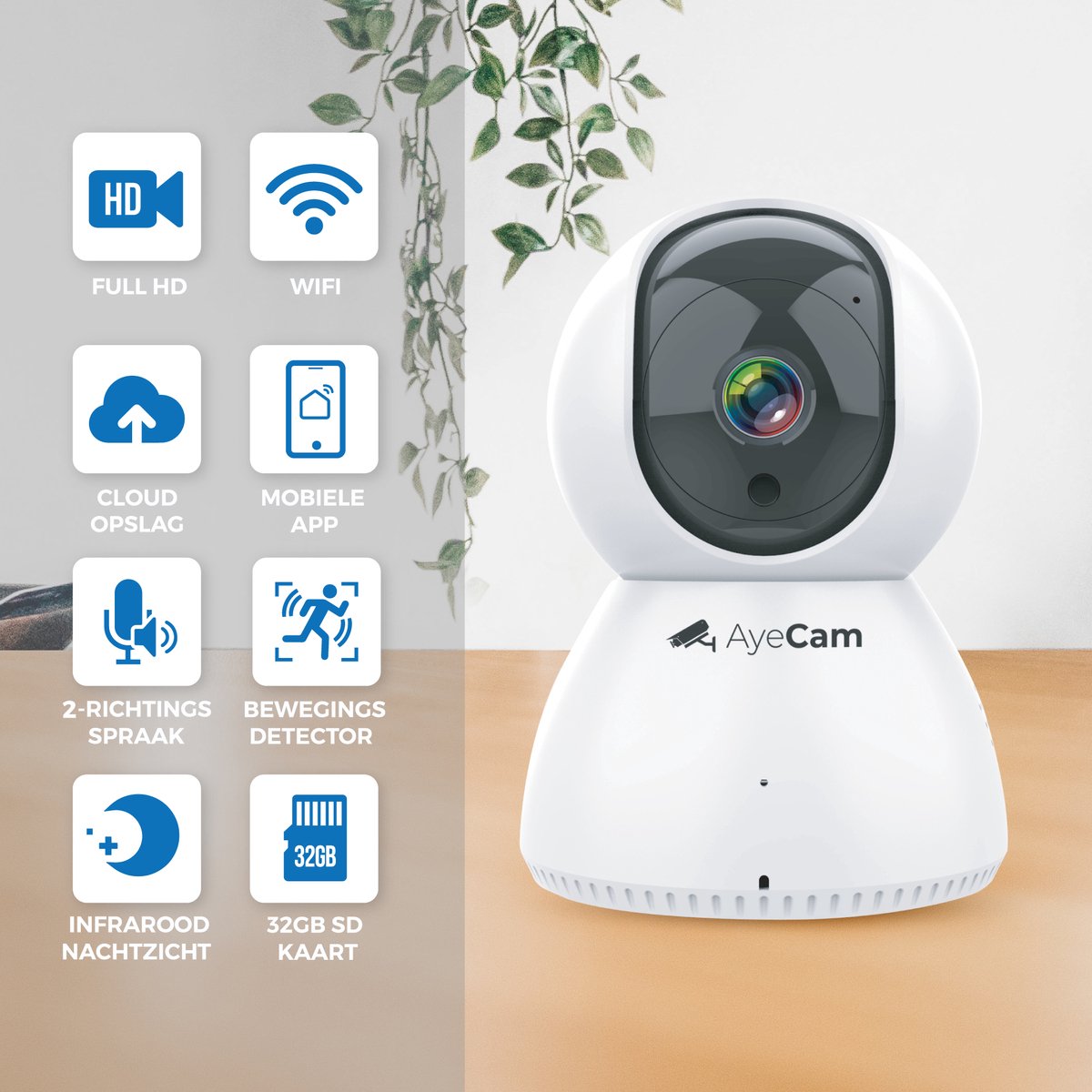 AyeCam Beveiligingscamera – Met App - WiFi - Bewegingssensor - Incl ...