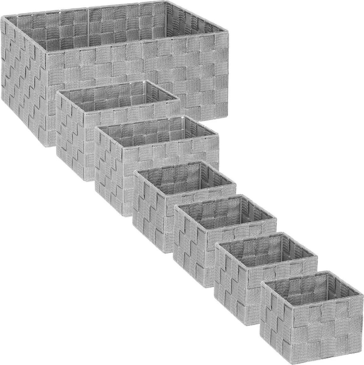 Set van 7x gevlochten opbergmanden licht grijs - Kast-/badkamer mandjes ...