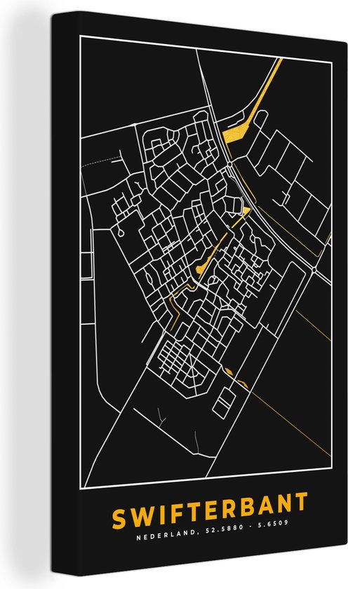 Canvas Schilderij Swifterbant - Black and Gold - Stadskaart ...