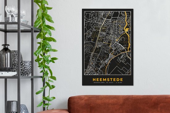 Canvas Schilderij Heemstede - Plattegrond - Stadskaart - Kaart - Black ...