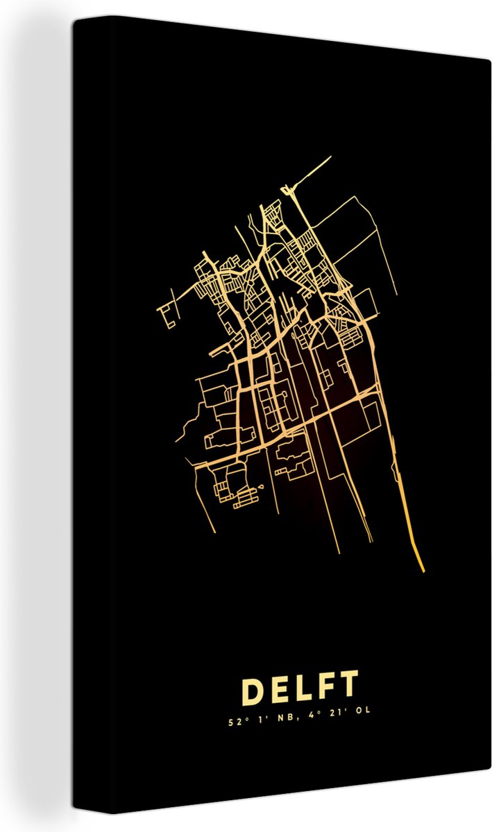 Canvas Schilderij Delft - Kaart - Stadskaart - Nederland - Plattegrond ...
