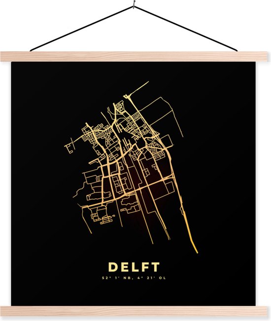 Posterhanger incl. Poster - Schoolplaat - Delft - Kaart - Goud ...