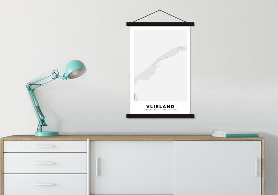Posterhanger incl. Poster 60x90 cm - Schoolplaat - Kaart - Eiland - Vlieland -... | bol
