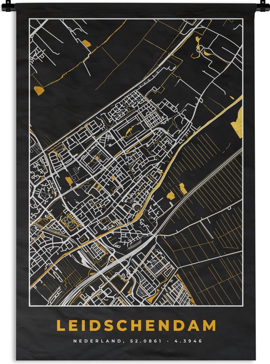Wandkleed - Wanddoek - Leidschendam - Black and Gold - Stadskaart ...