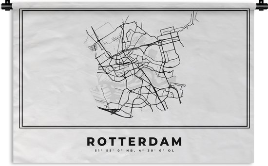 Wandkleed - Wanddoek - Plattegrond – Rotterdam – Zwart Wit – Stadskaart ...