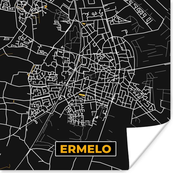 Poster Ermelo - Plattegrond - Stadskaart - Kaart - Black and Gold ...