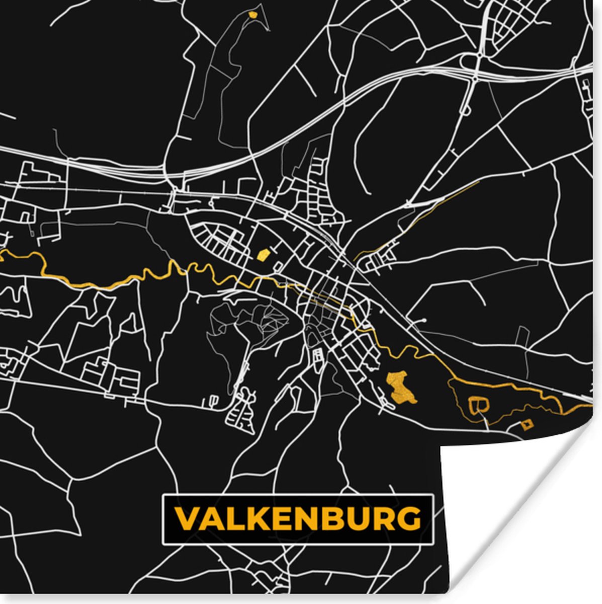 Poster Carte - Valkenburg - Plan de la ville - Carte - Or - 30x30 cm ...