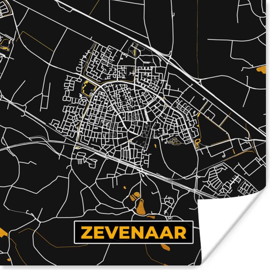 Poster Zevenaar - Goud - Stadskaart - Kaart - Plattegrond - 100x100 cm ...