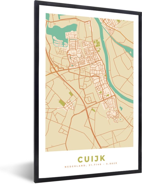 Fotolijst incl. Poster - Cuijk - Plattegrond - Stadskaart - Kaart ...