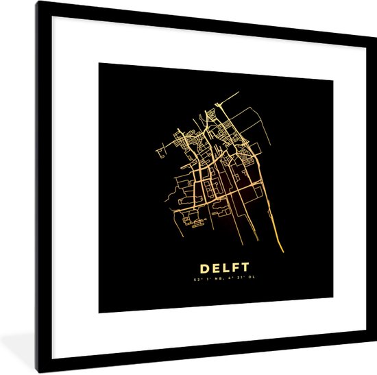 Fotolijst incl. Poster - Delft - Kaart - Goud - Plattegrond ...