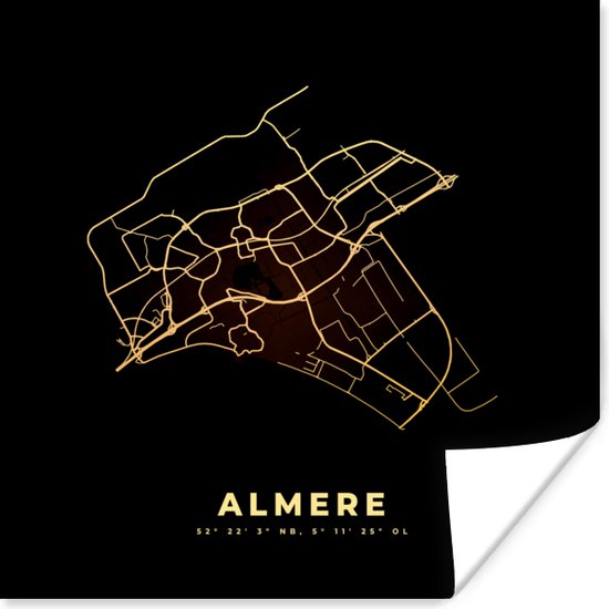 Poster Almere - Stadskaart - Kaart - Plattegrond - Nederland - 75x75 cm ...