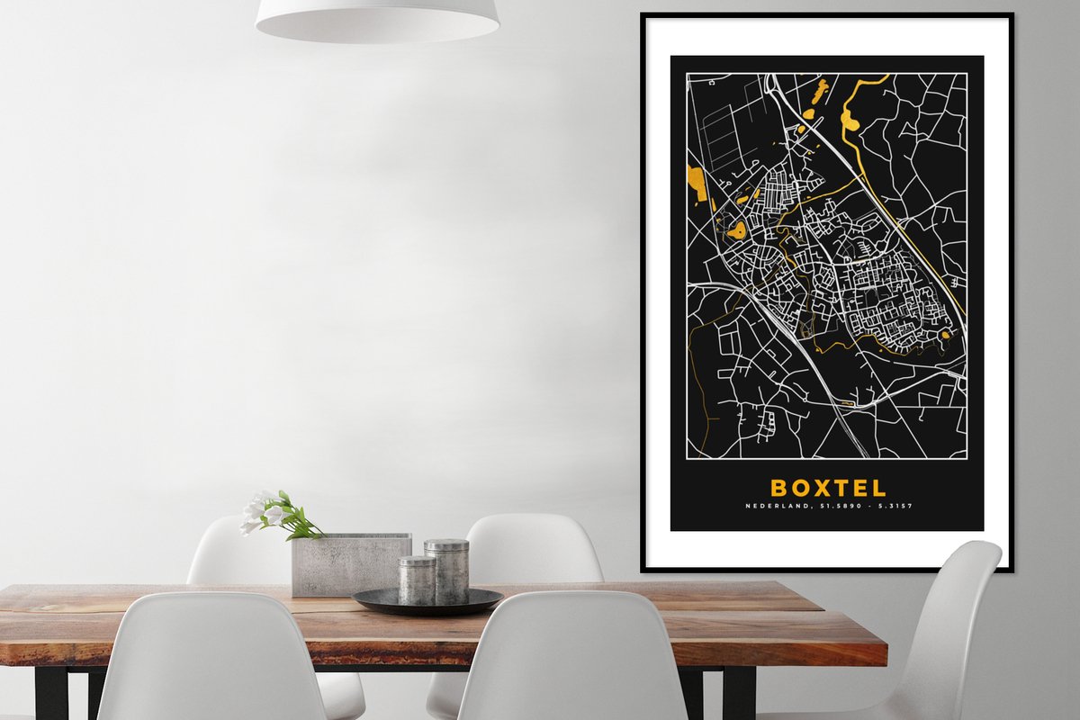 Fotolijst incl. Poster - Boxtel - Black and Gold - Stadskaart ...