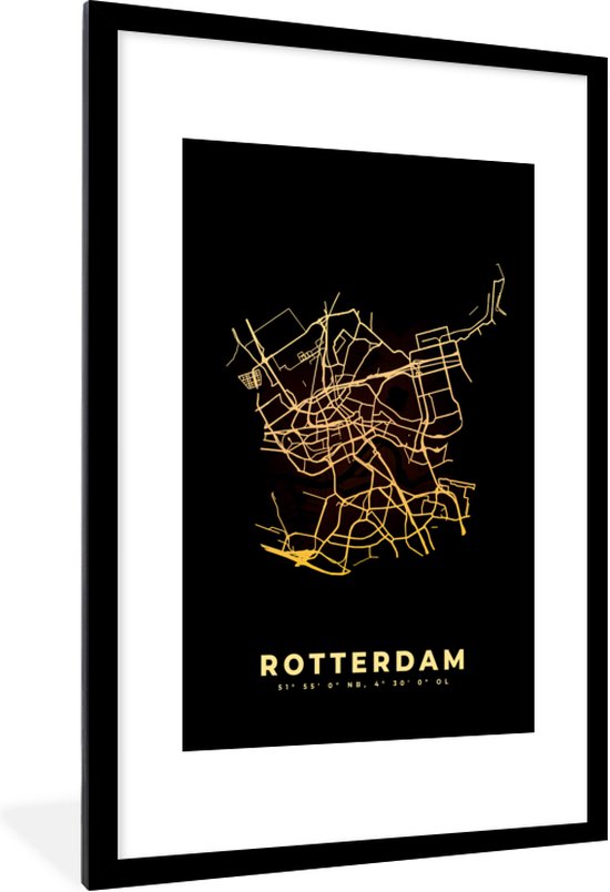 Fotolijst incl. Poster - Stadskaart - Kaart - Rotterdam - Plattegrond ...