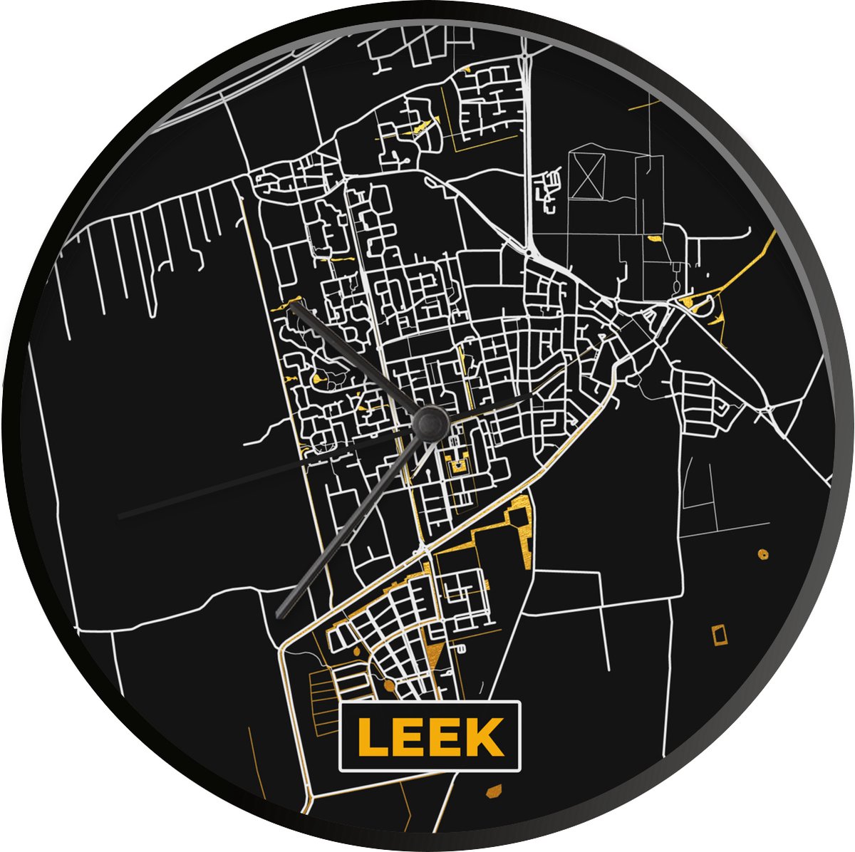 Klok - Ø 30 cm - Leek - Stadskaart - Plattegrond - Kaart - Black and ...