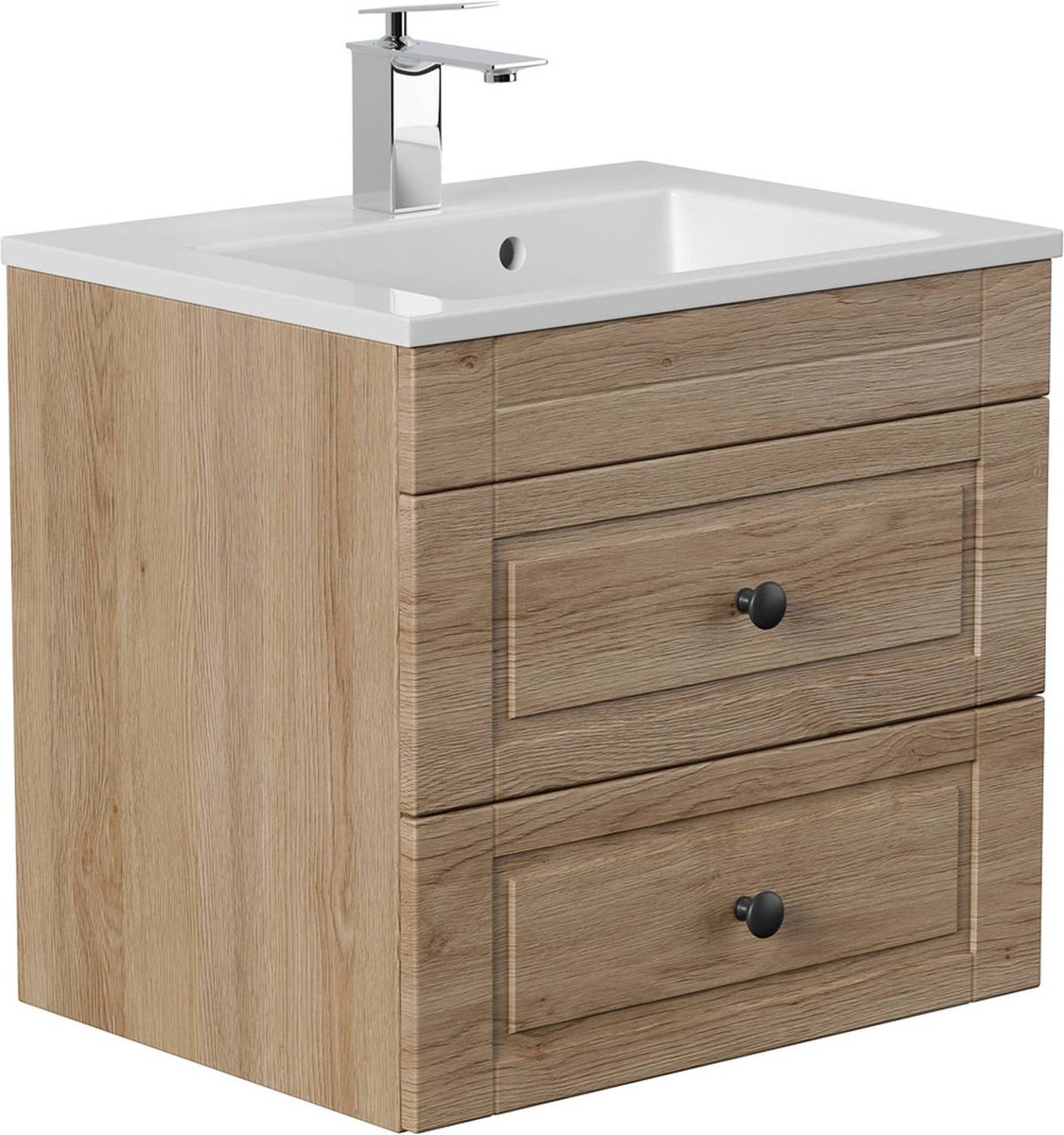 Wastafel licht eiken gekleurd 60 cm breed landhuis design incl. waskom ...