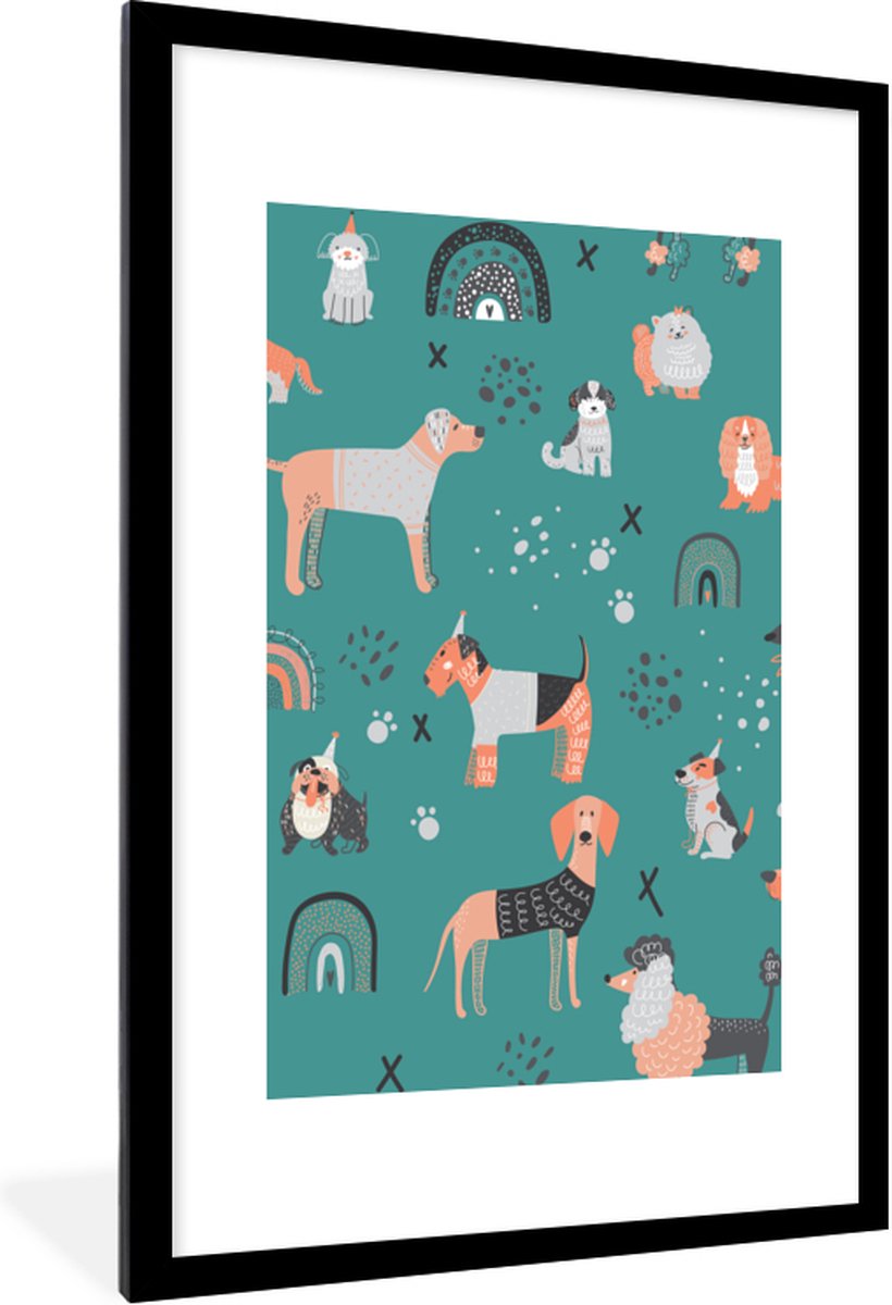 Fotolijst incl. Poster - Honden tekening met verschillende soorten ...