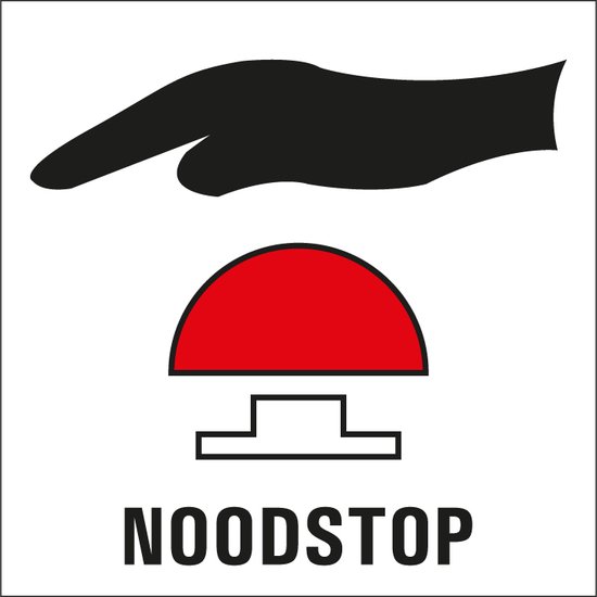 Druk op noodstop sticker 200 x 200 mm | bol