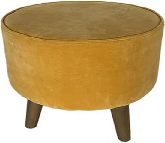 Poef - ronde poef - geel - houten poten - 60 cm rond - H46cm | bol.com